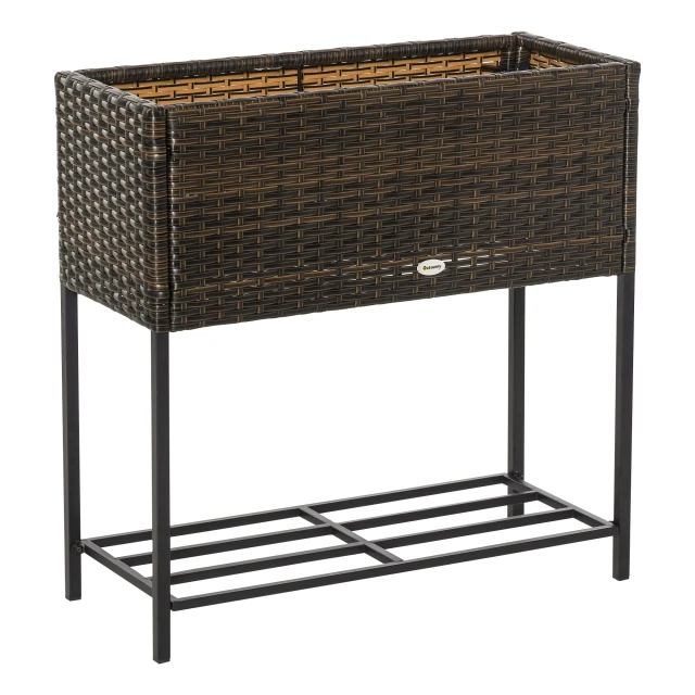Outsunny Wicker Effect Planter με καφέ ράφι (70cm x 30cm x