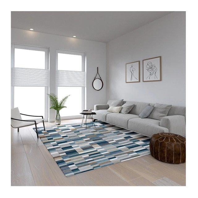Χαλί 160 x 230 cm Χωρίς Πέλος Qube Pattern Blue Χρώματος Μ